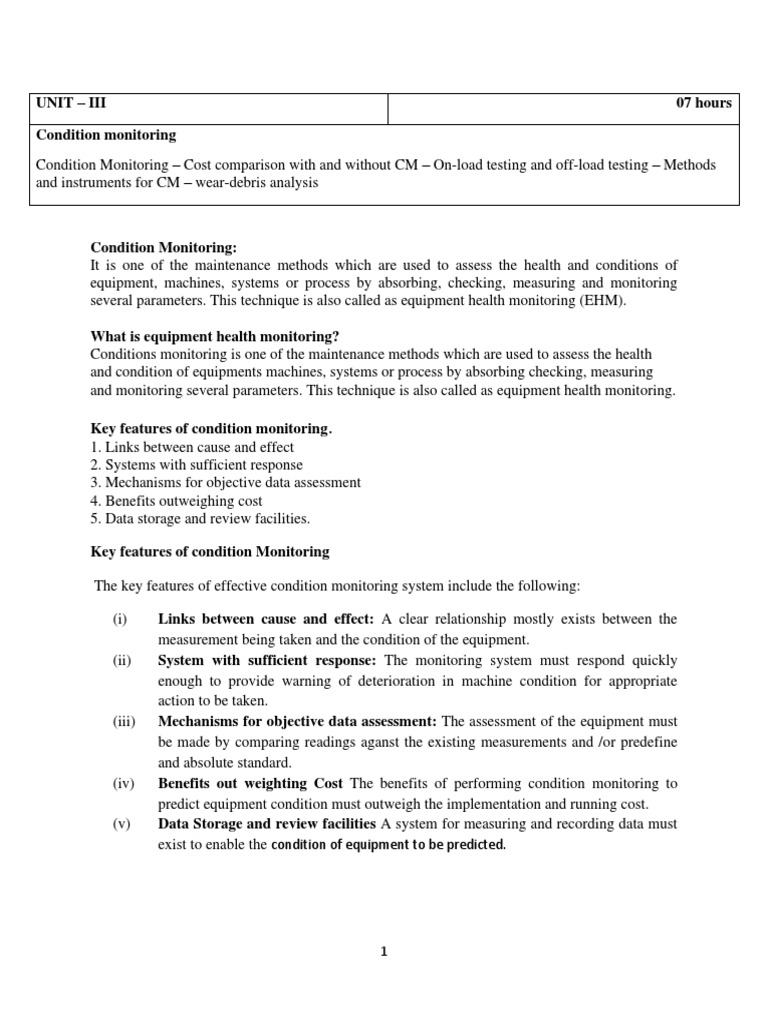 UNIT 3 Condition Monitoring | PDF | Wear | Spectral Density