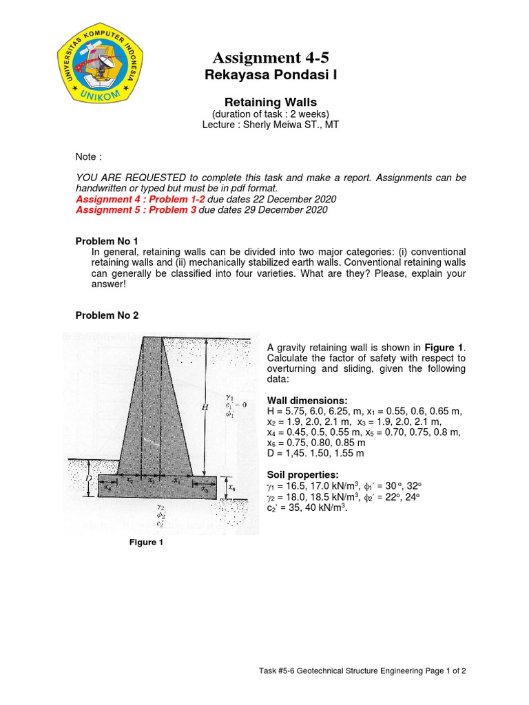 Assignment 4 (Retaining Walls) | PDF | Geotechnical Engineering ...