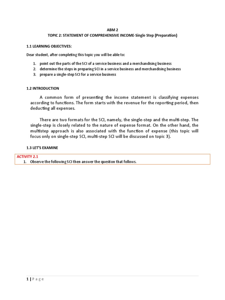 Preparing a Single-Step Statement of Comprehensive Income for a Service ...