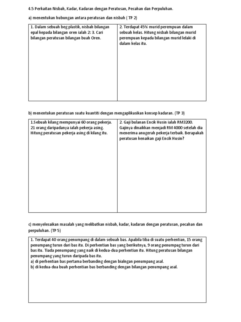 4.5 Perkaitan Nisbah, Kadar Dan Kadaran Dengan Peratusan | PDF