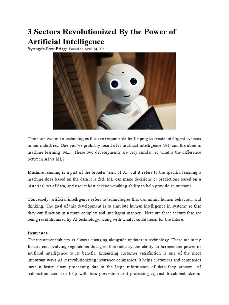 3 Sectors Revolutionized by The Power of Artificial Intelligence | PDF ...