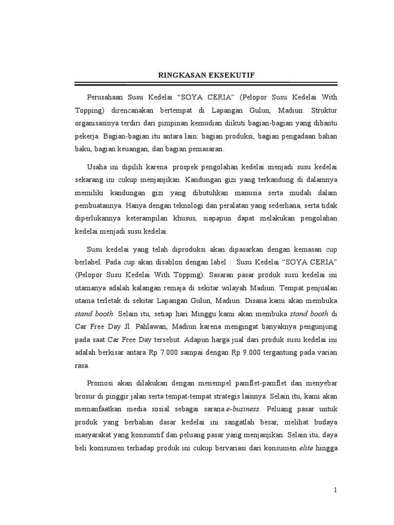 Proposal Rencana Usaha Susu | PDF