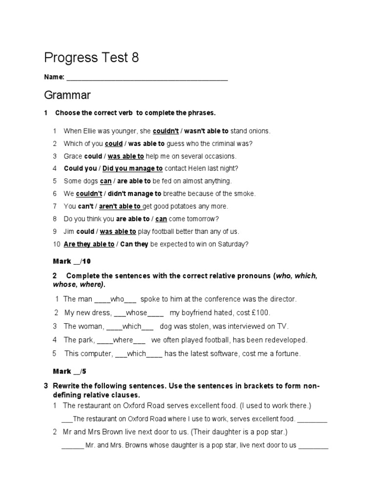 Progress Test 8: Grammar | PDF | Wind Power | Renewable Energy