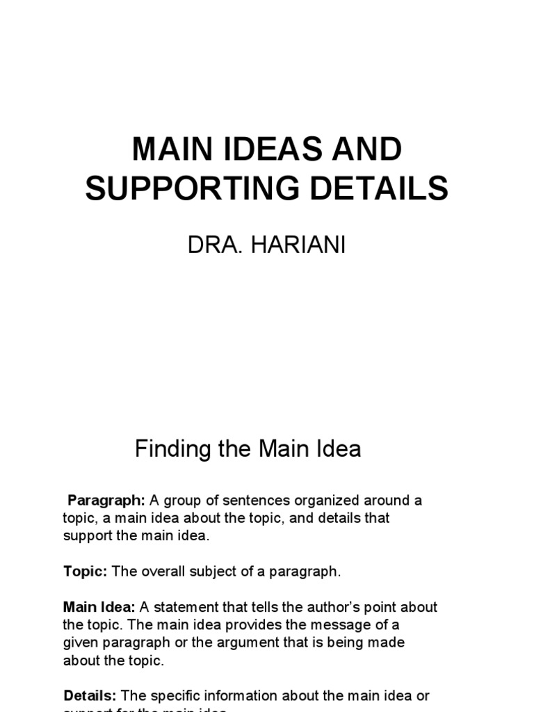 Main Ideas and Supporting Details | PDF