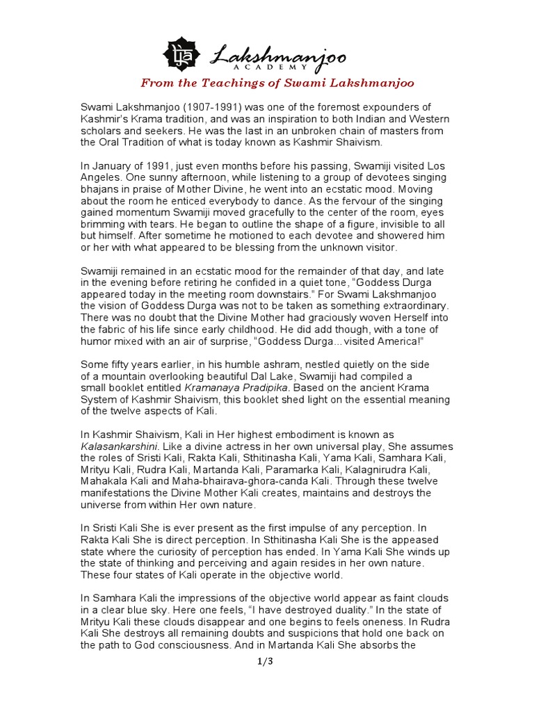 The 12 Kalis in Kashmir Shaivism by George Barselaar Print | PDF | Kali ...