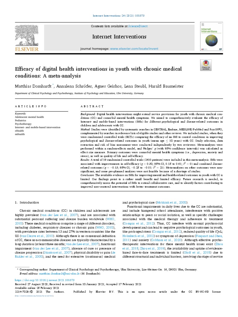 Internet Interventions: Matthias Domhardt, Annalena SCHR Oder, Agnes Geirhos, Lena Steubl ...