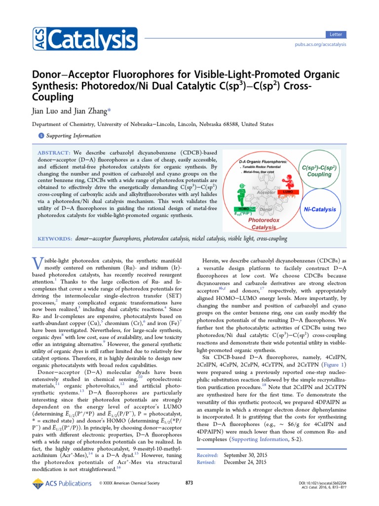 ACS Catal., 2016, 6 (2), PP 873-877 | PDF | Catalysis | Chemical Reactions