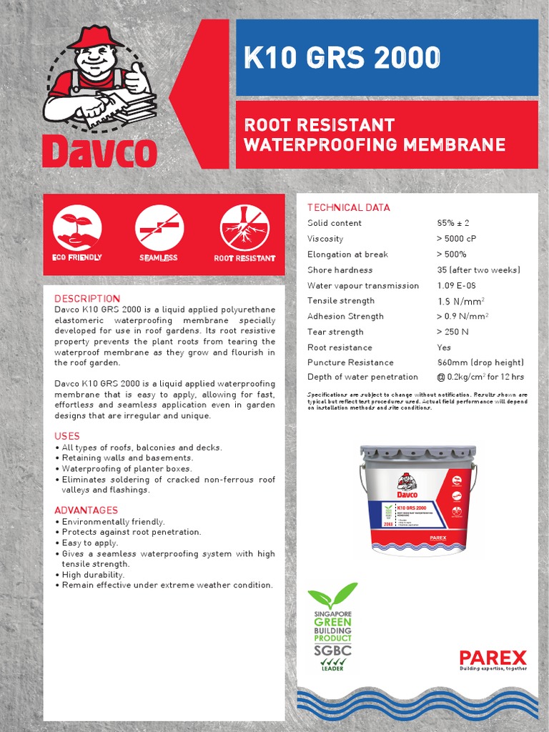 K10 GRS 2000: Root Resistant Waterproofing Membrane | PDF | Economic ...
