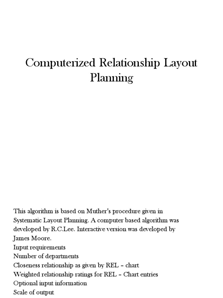 Computerized Relationship Layout Planning | PDF | Algorithms | Length