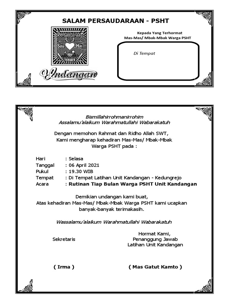Undangan PSHT | PDF