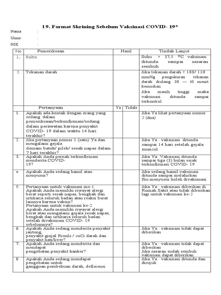 Format Skrining Lansia | PDF