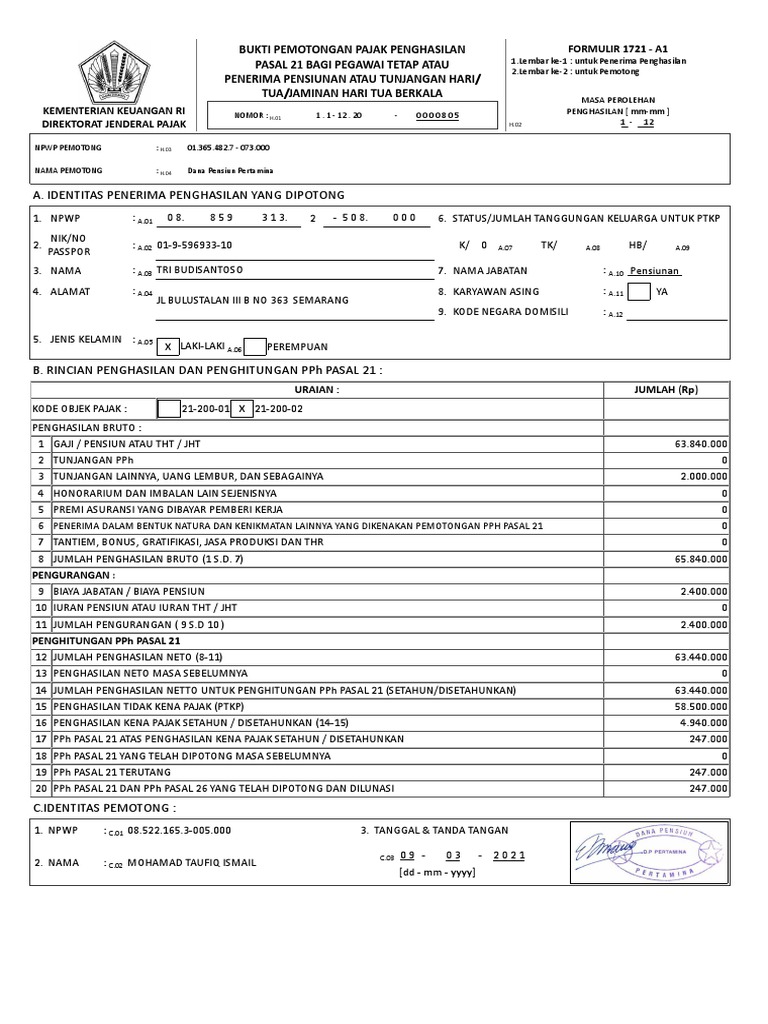 Pajak Penghasilan Form 1721-A1 | PDF