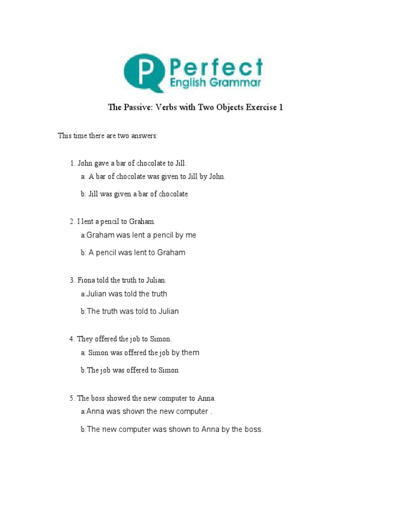 The Passive: Verbs With Two Objects Exercise 1 | PDF