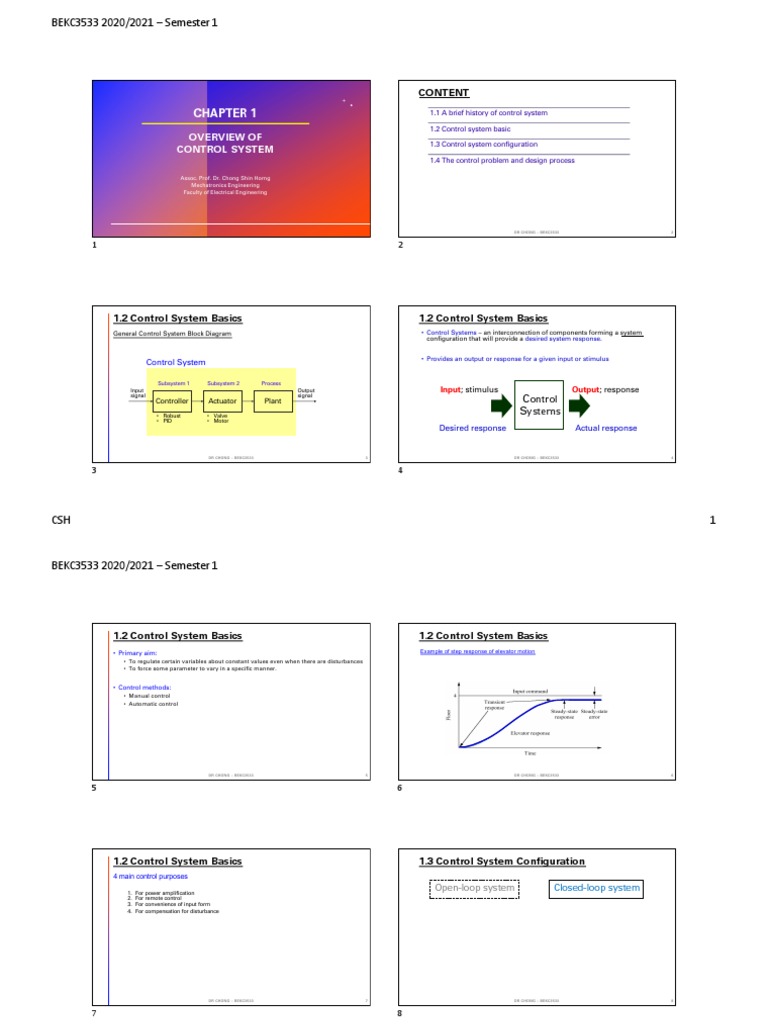 Introduction To Control System Chap1 Lec01 2021 Handout | PDF | Control Theory | Cybernetics