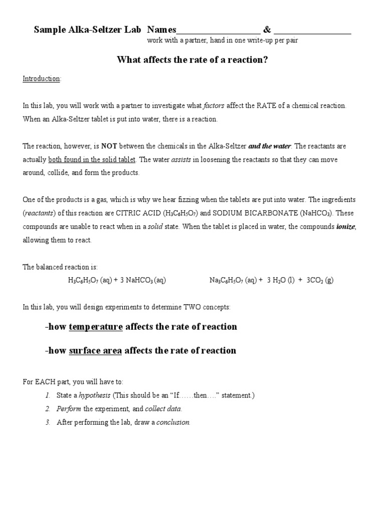 Sample Alka-Seltzer Lab | PDF | Reaction Rate | Sodium Bicarbonate