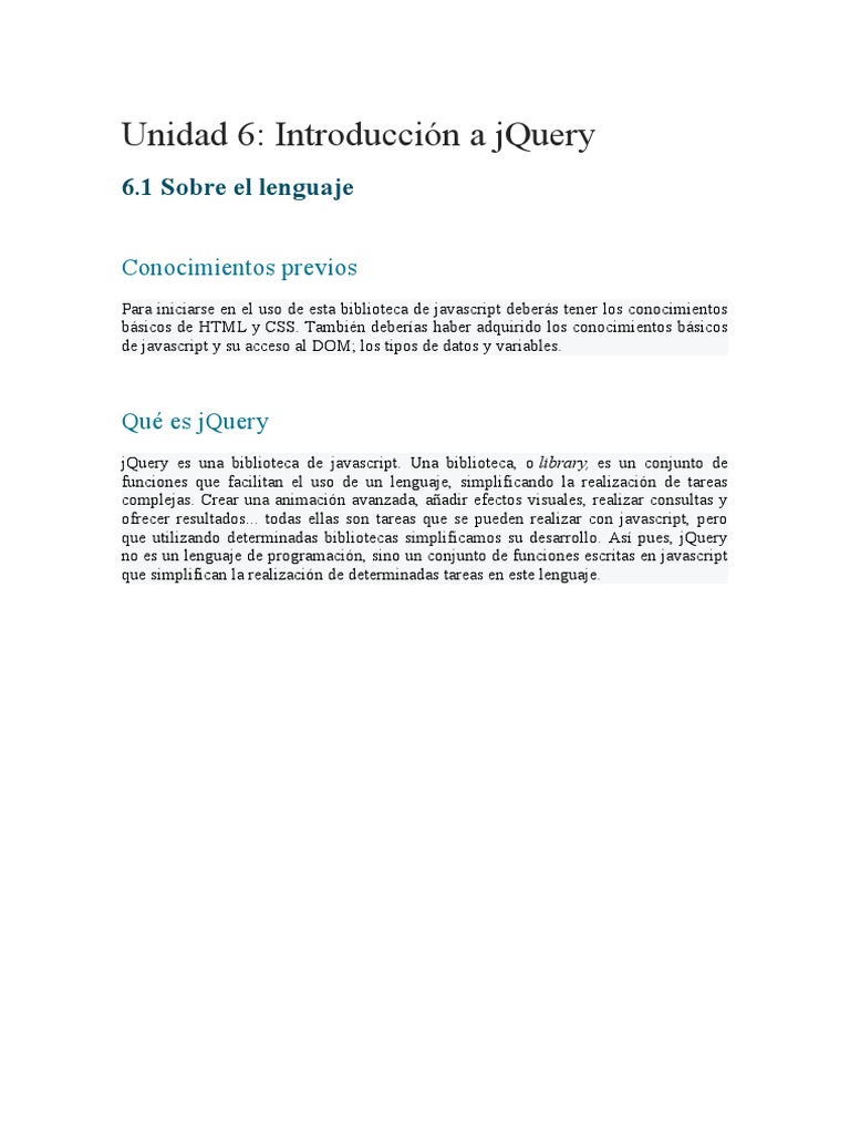 Unidad 6 Introducción A Jquery | PDF | J Query | Script Java