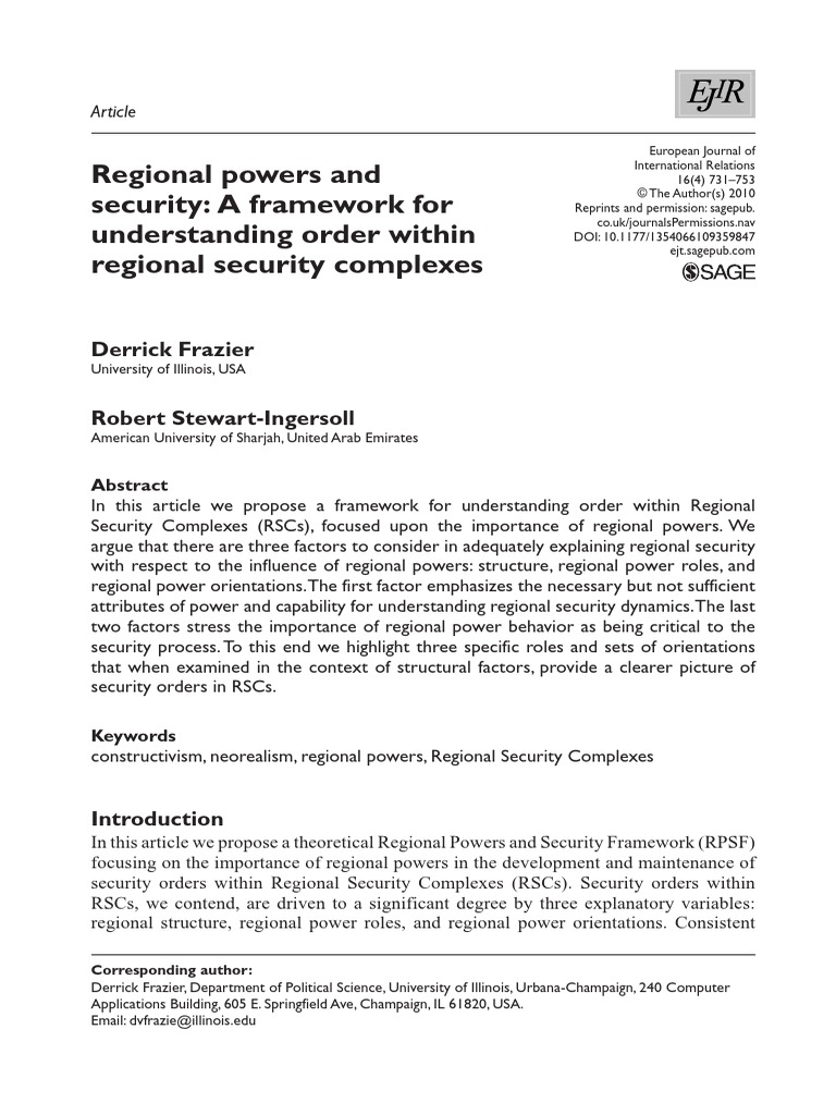 Regional Powers and Security: A Framework For Understanding Order ...