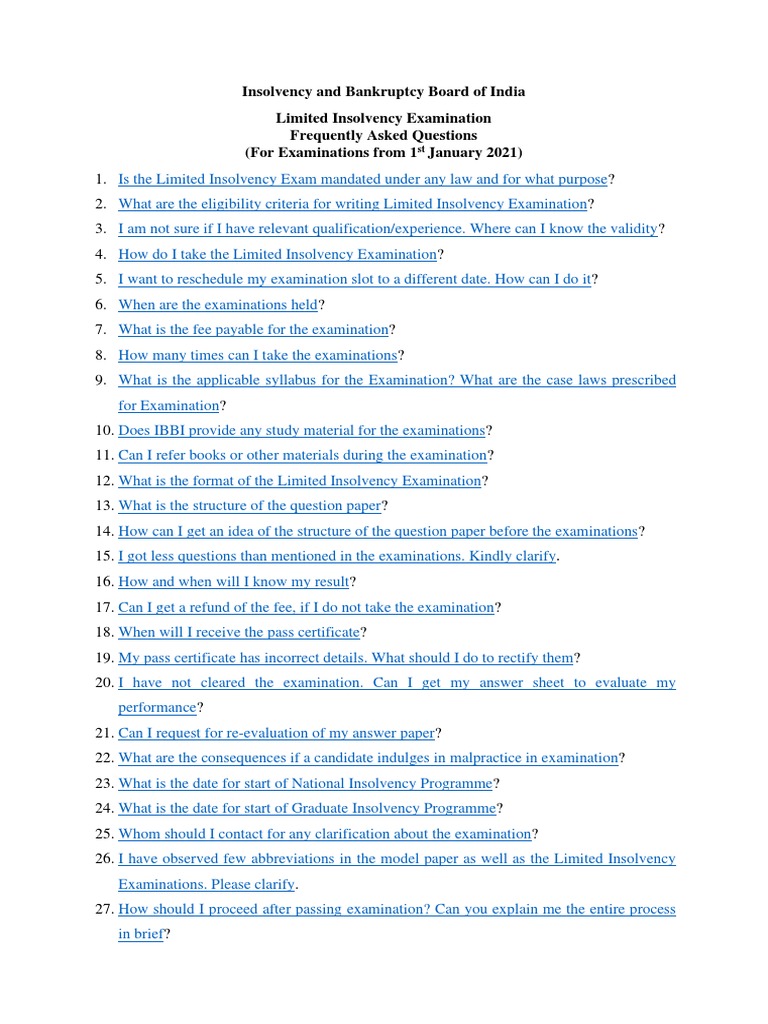 Insolvency and Bankruptcy Board of India Limited Insolvency Examination ...