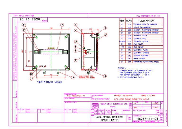 Aux Terminal Box, Space Heater, ID Fan, Rev. 0 | PDF