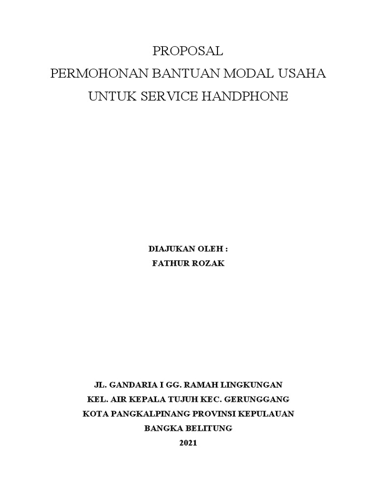 Proposal Permohonan Bantuan Modal Usaha Untuk Service Handphone | PDF