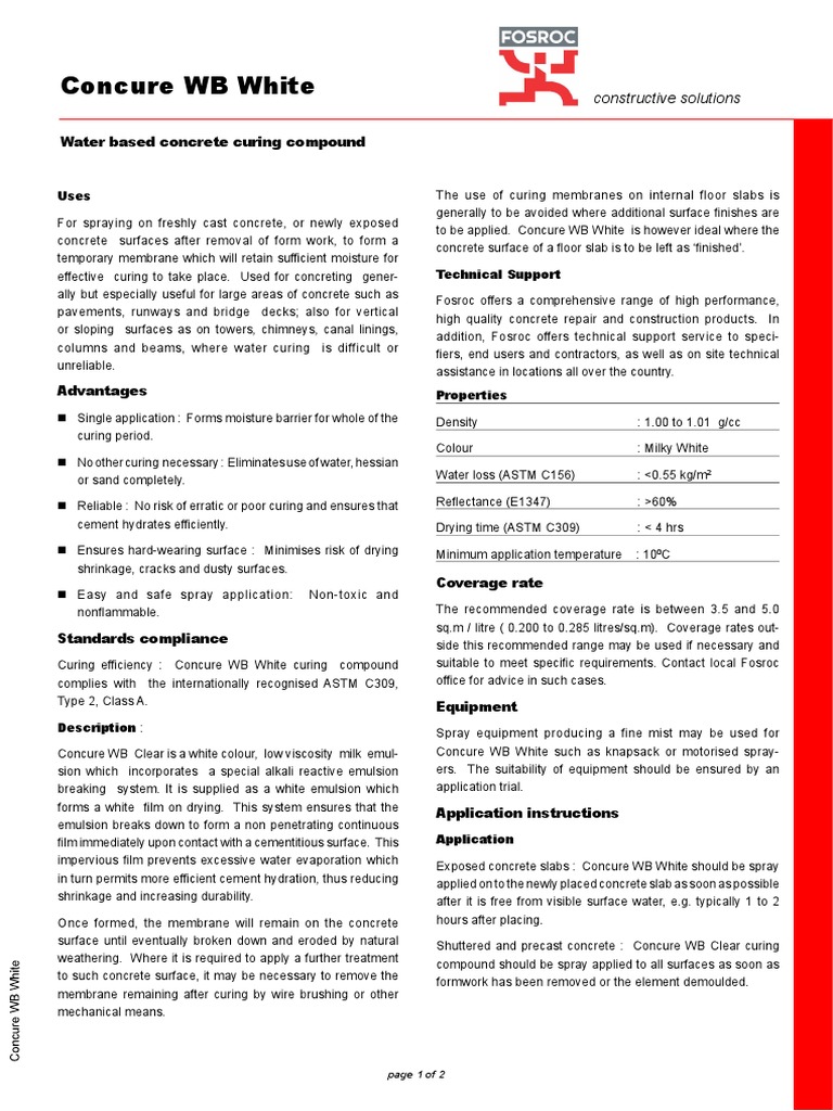 Concure WB White: Water Based Concrete Curing Compound | PDF | Concrete ...