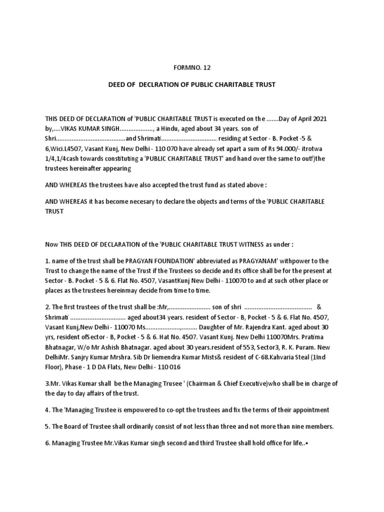 Pragyan Foundation | Download Free PDF | Trust Law | Trustee