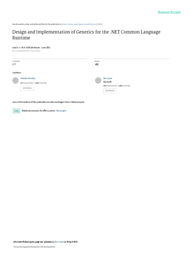 Design And Implementation Of Generics For The Net Common Language Runtime Enabling Parametric