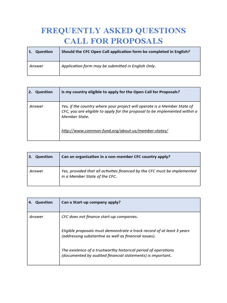 Frequently Asked Questions Open Call Final (ID 34070) | PDF | United ...