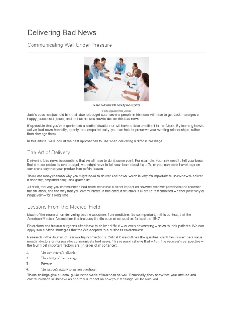 Delivering Bad News: Communicating Well Under Pressure | PDF | Empathy ...