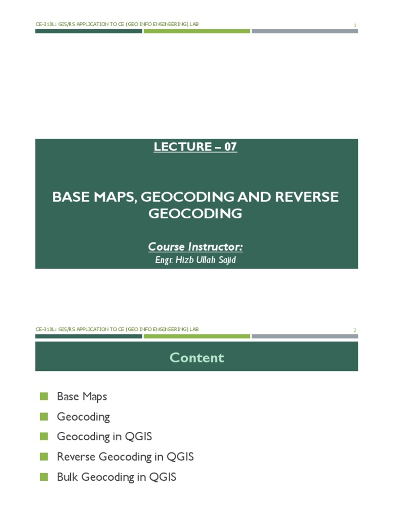 Base Maps, Geocoding and Reverse Geocoding: Lecture - 07 | PDF | Geographic Information System ...