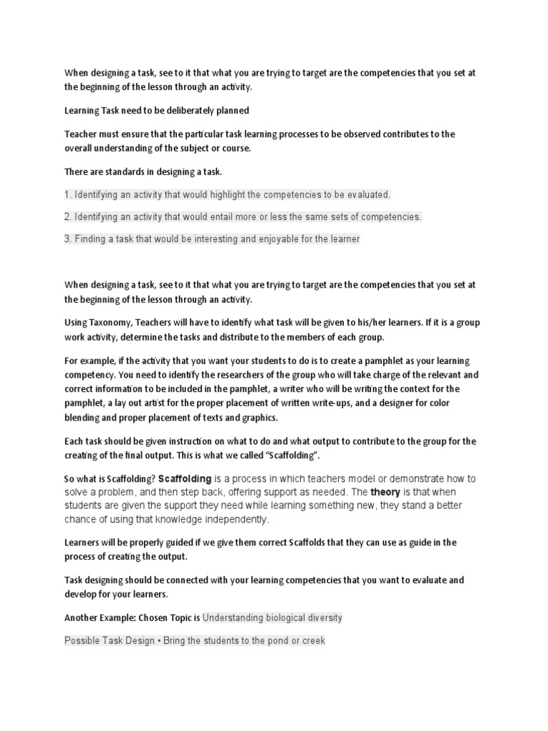 When Designing A Task | PDF | Learning | Cognition