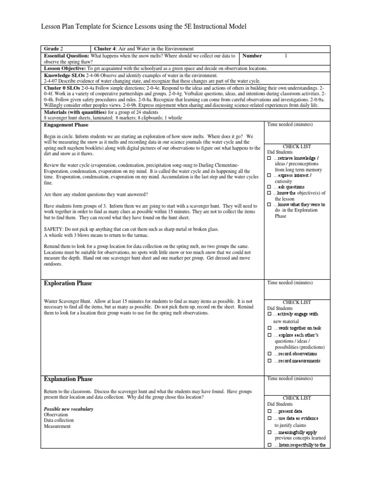 Lesson Plan Template For Science Lessons Using The 5E Instructional ...