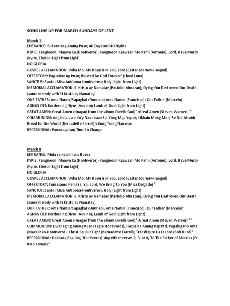 Lent Sunday Song Selections | PDF | Anglicanism | Protestant ...