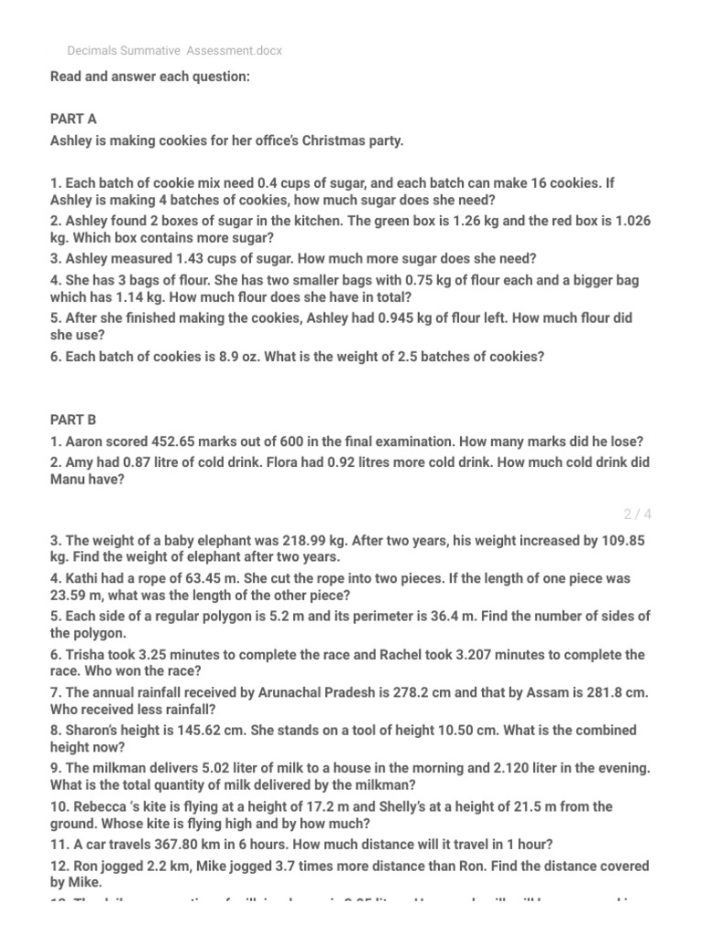 Decimals Summative Assessment - Docx - Microsoft Word Online | PDF ...