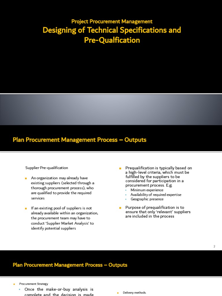 Designing of Technical Specifications and Pre-Qualfication: Project ...
