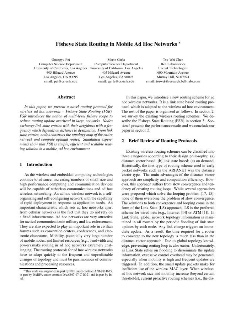 Fisheye State Routing in Mobile Ad Hoc Networks | PDF | Wireless Ad Hoc Network | Routing