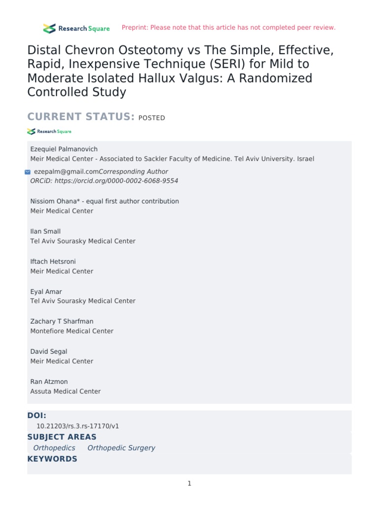 Distal Chevron Osteotomy Vs The Simple Effective SERI Randomized ...