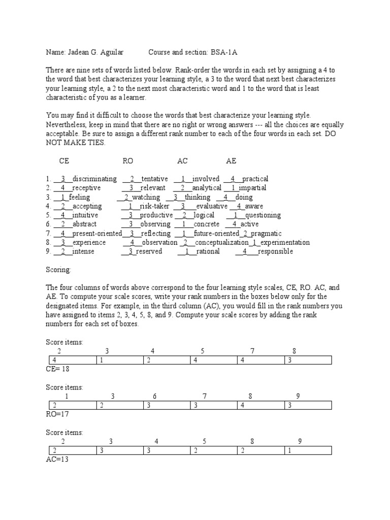Learning Style Inventory | PDF | Cognition | Teaching Mathematics