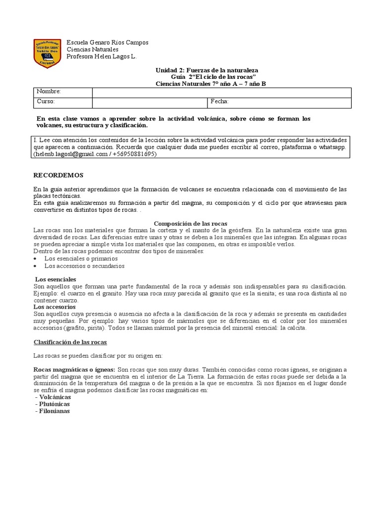 Guia de Ciencias Naturales Ciclo de Las Rocas 7A y 7B | PDF | Roca ...