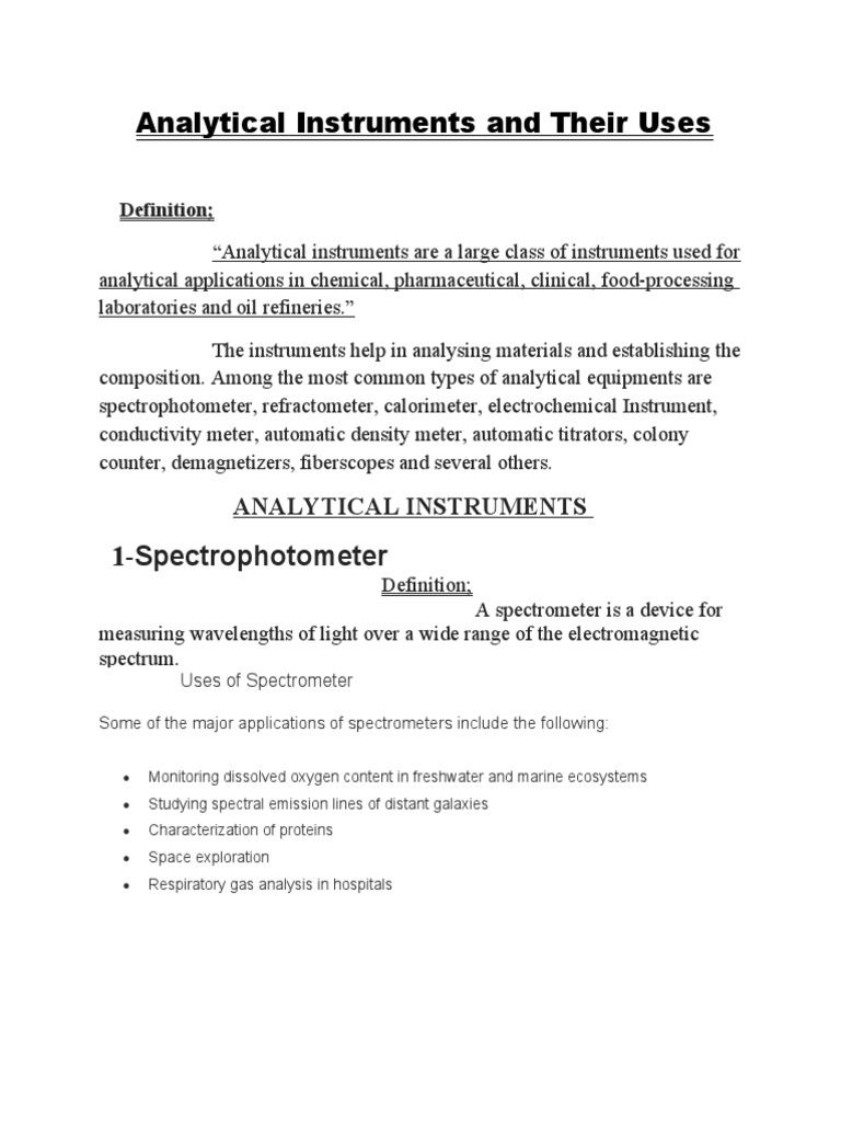 Analytical Instruments and Their Uses | PDF