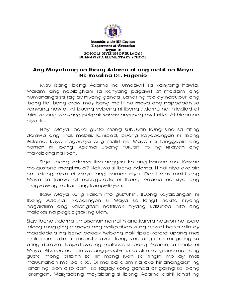 Ang Mayabang Na Ibong Adarna at Ang Maliit Na Maya Rosalina Eugenio | PDF