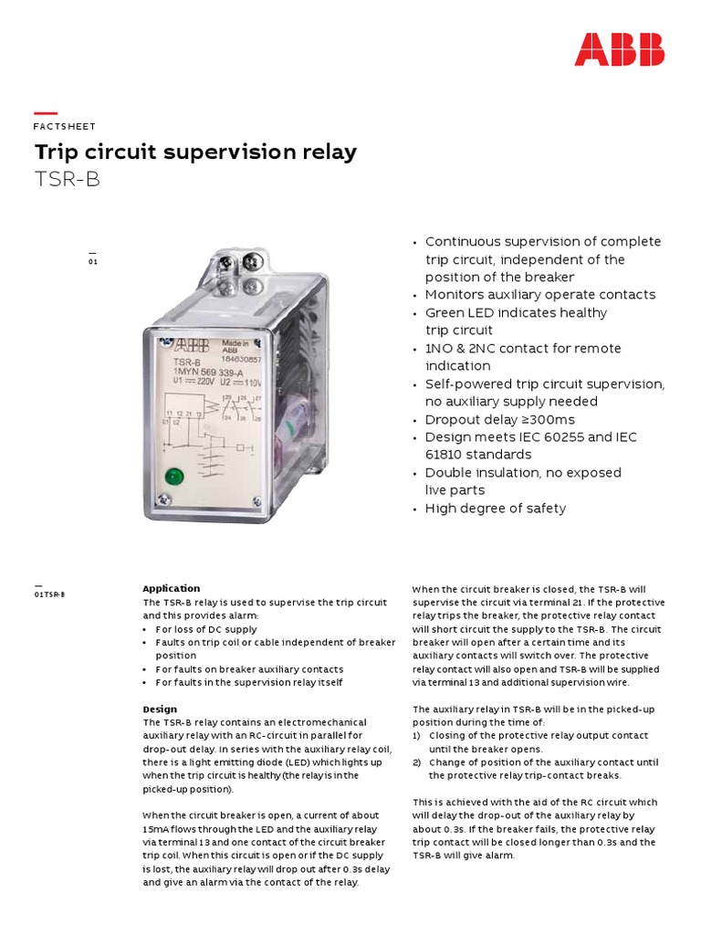Product Guide Trip Circuit Supervision Relay TSR-B | PDF | Relay ...