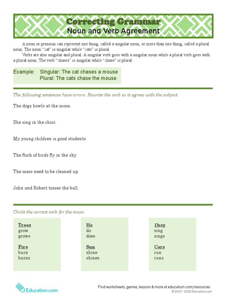 Correcting Grammar: Noun and Verb Agreement | PDF