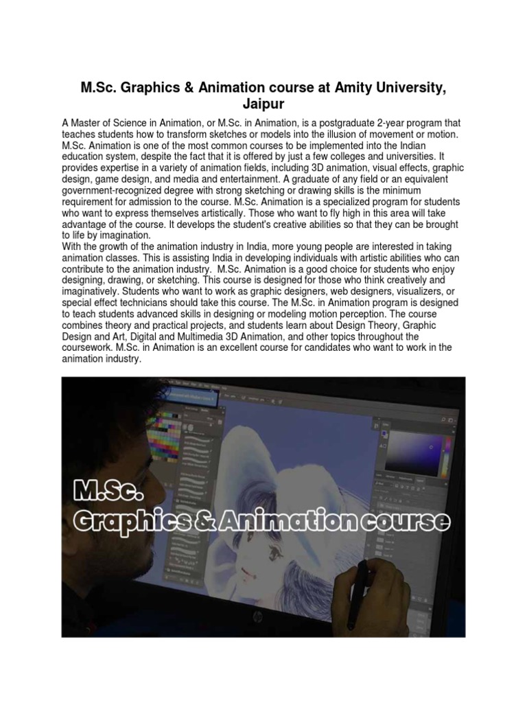 M.Sc. Animation Course at Amity Jaipur | PDF | 3 D Computer Graphics ...