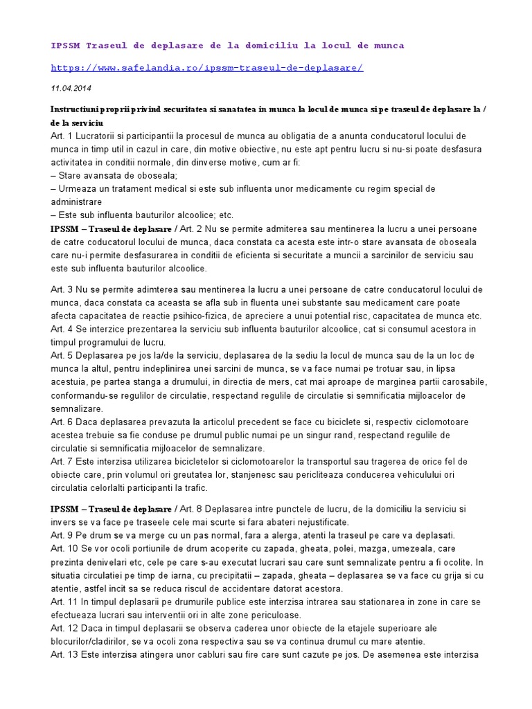 IPSSM Traseul de Deplasare de La Domiciliu La Locul de Munca | PDF