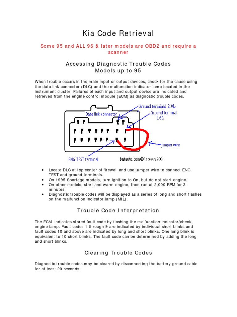 Kia Code Retrieval: Accessing Diagnostic Trouble Codes Models Up To 95 ...