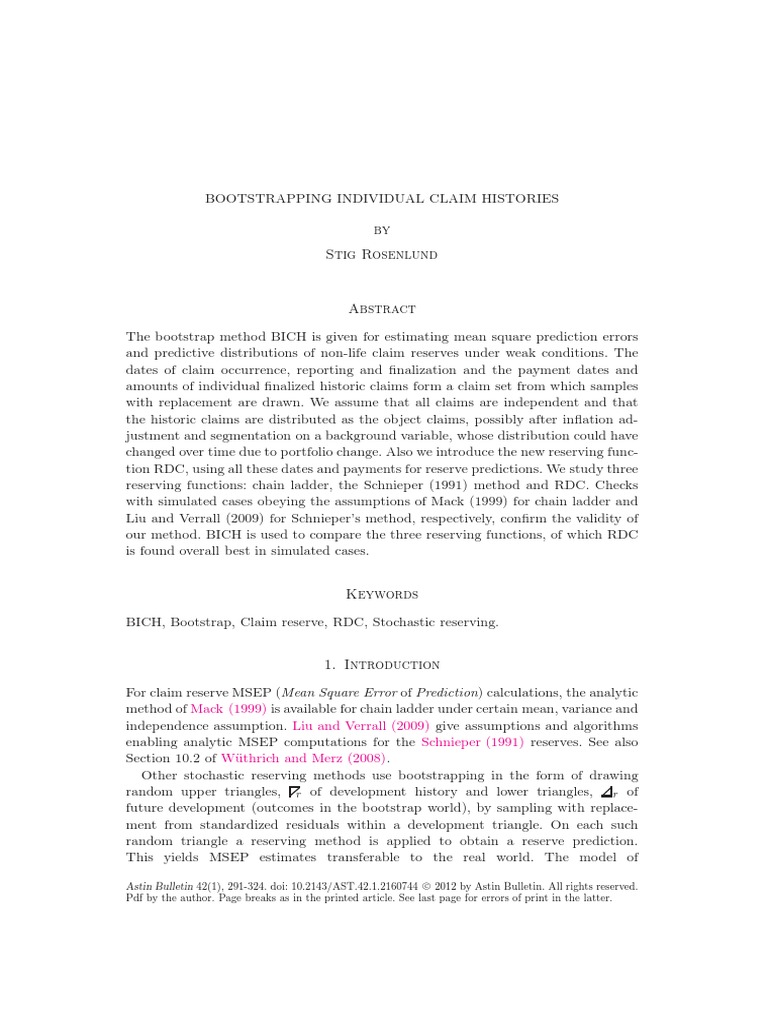 Mack (1999) Liu and Verrall (2009) Schnieper (1991) W Uthrich and Merz ...