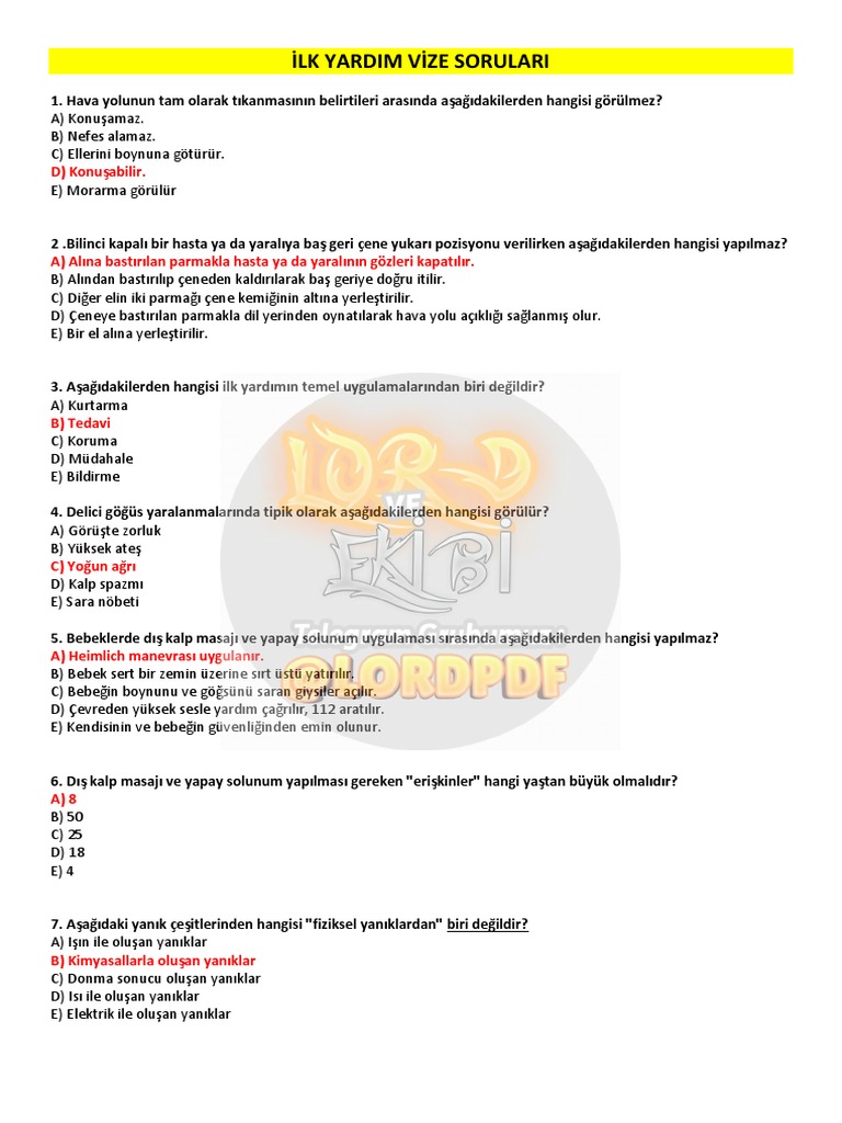 İlk Yardim Vize Sorulari: D) Konuşabilir | PDF