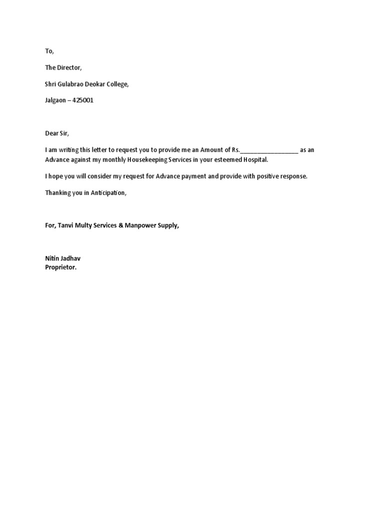 Advance Payment Request Letter | PDF