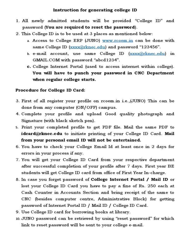 College ID Procedure | PDF